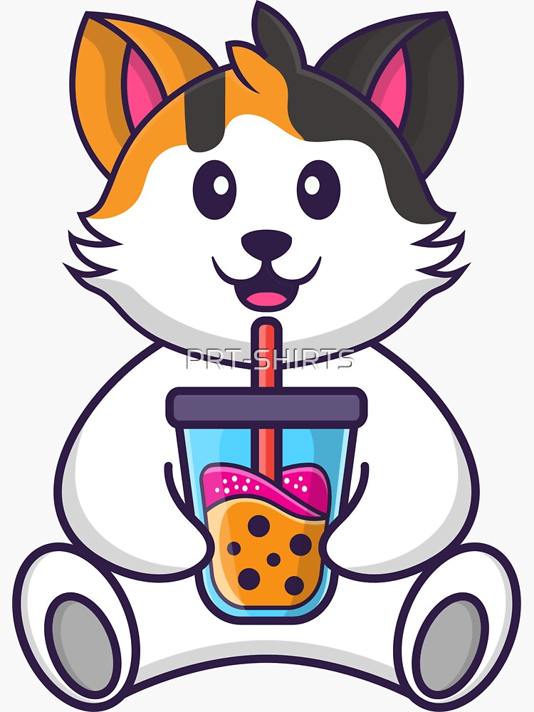 "Funny cat drinking boba milk " Sticker by PRT-SHIRTS | Redbubble