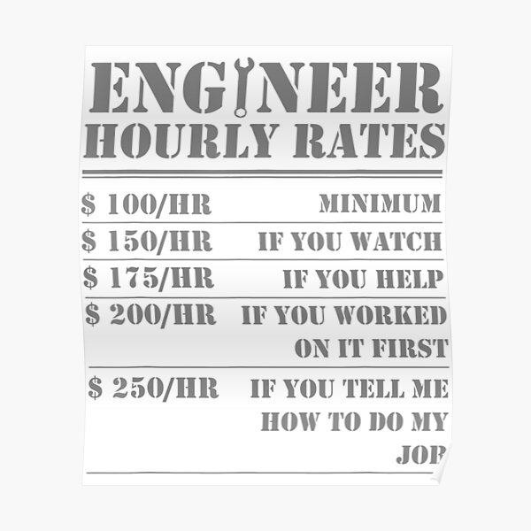 "Engineer Hourly Rate Funny Engineering Mechanical Graphics " Poster ...
