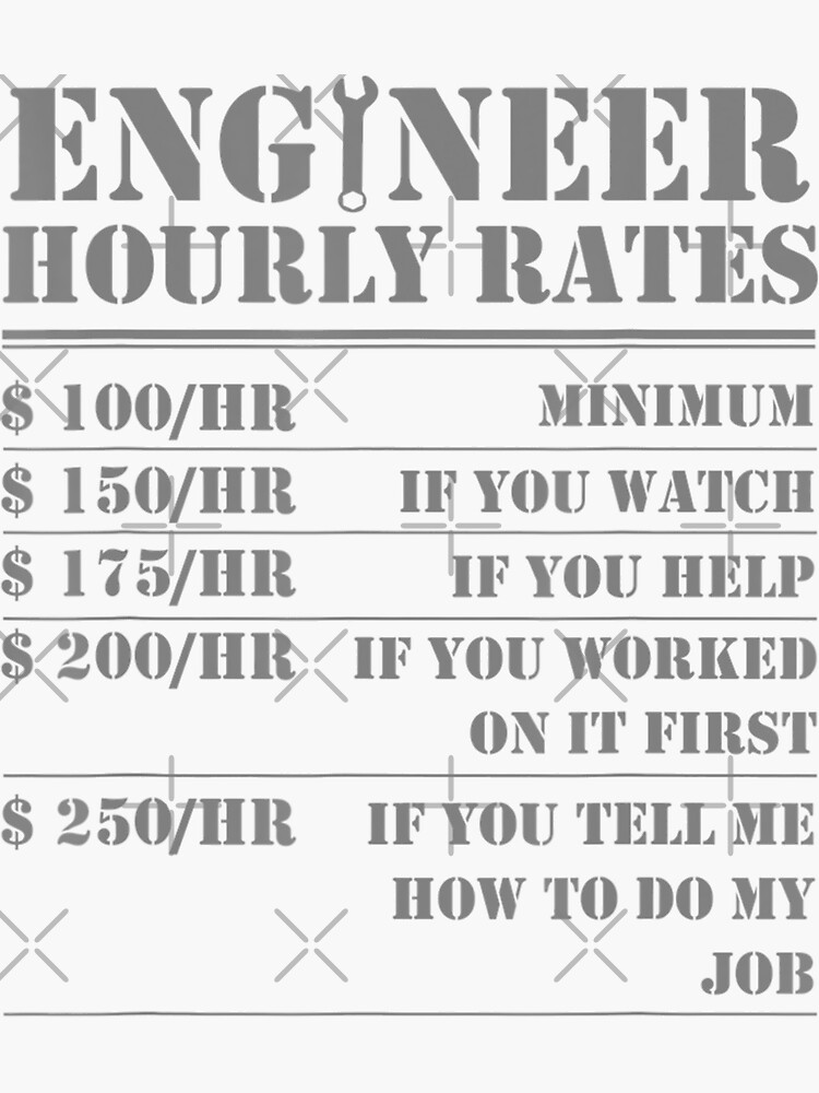 "Engineer Hourly Rate Funny Engineering Mechanical Graphics " Sticker ...