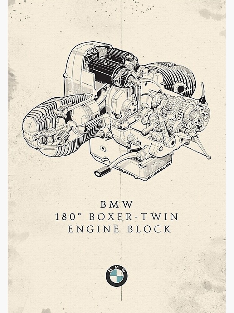 "Boxer-twin engine, technical drawing, old motorcycle, vintage garage ...