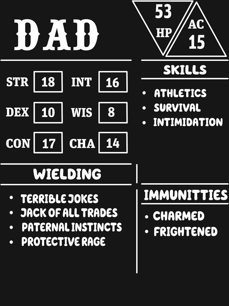 "Dad Character Sheet Dungeons and Dragons DND Dungeons and Dragons ...