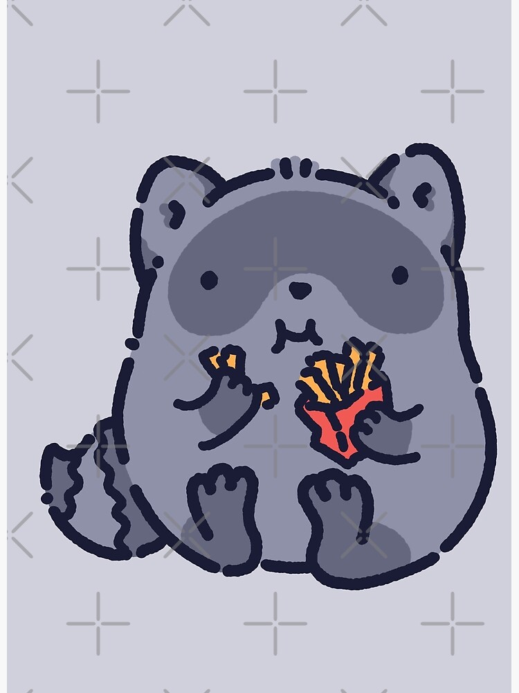 Póster «Mapache comiendo papas fritas, pequeño y lindo mapache amigo ...
