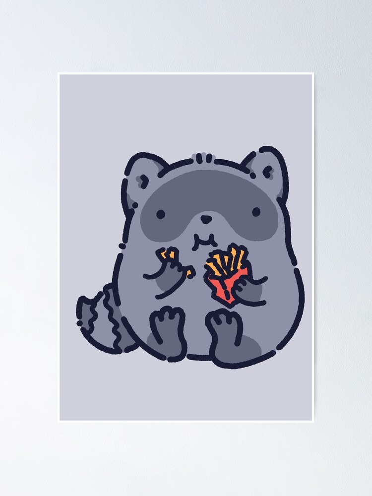 Póster «Mapache comiendo papas fritas, pequeño y lindo mapache amigo ...