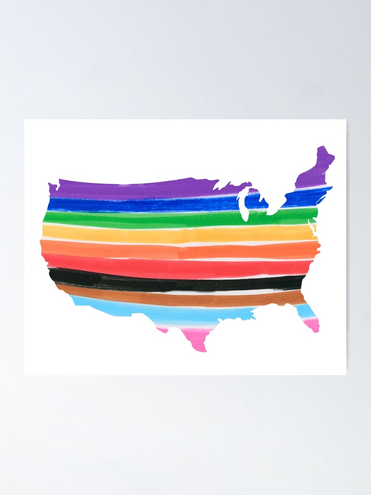 "USA map Progressive Rainbow Flag " Poster for Sale by acediscovery ...