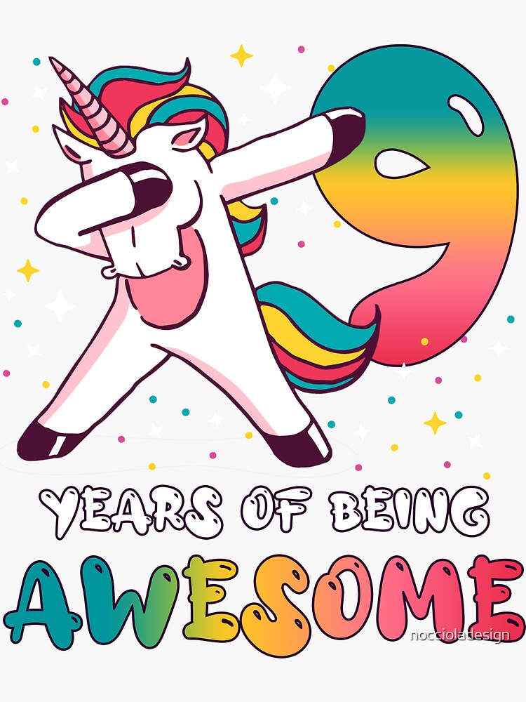 "9 Years Old Girl Unicorn Dabbing 9th Birthday" Sticker by noccioladesign | Redbubble
