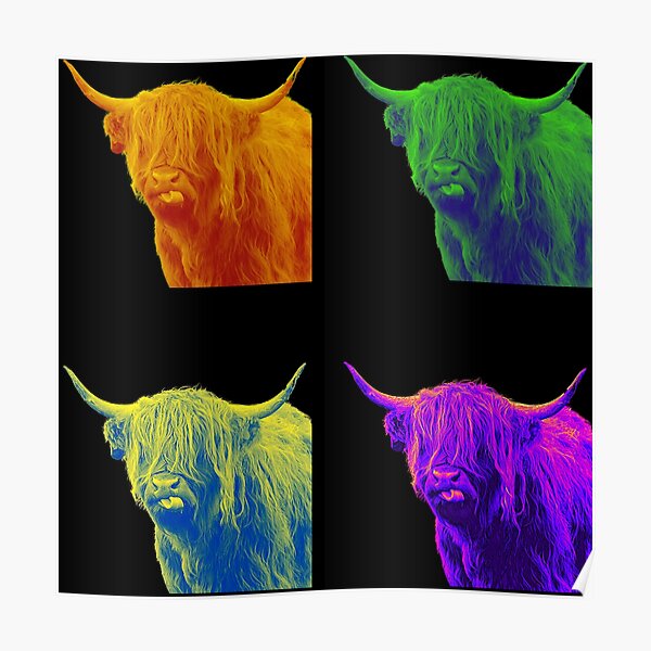 "Highland Cow Colorful Duplication" Poster for Sale by EffSharp | Redbubble