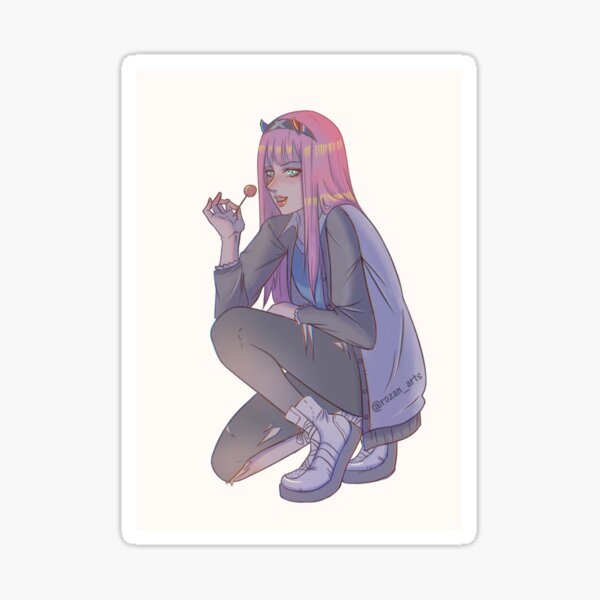 "zero two (002)" Sticker by rozan-arts | Redbubble
