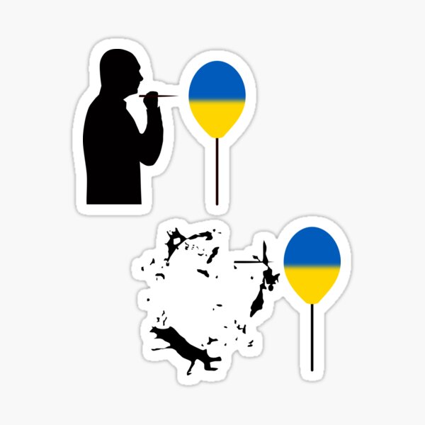 "Ukraine balloon pops Putin (black)" Sticker by GiborDesign | Redbubble