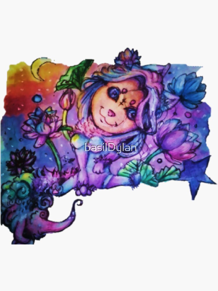 "wolf and lotus" Sticker by basilDylan | Redbubble