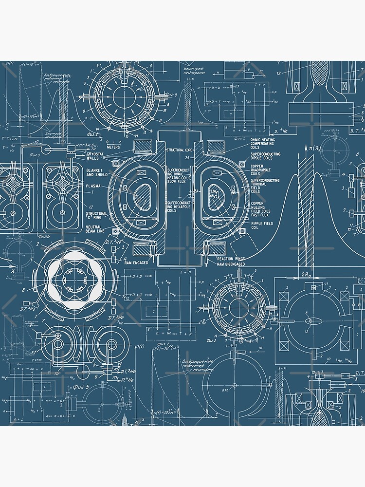 Schematic image of TOKAMAK, a fusion reactor. Print with drawings and ...