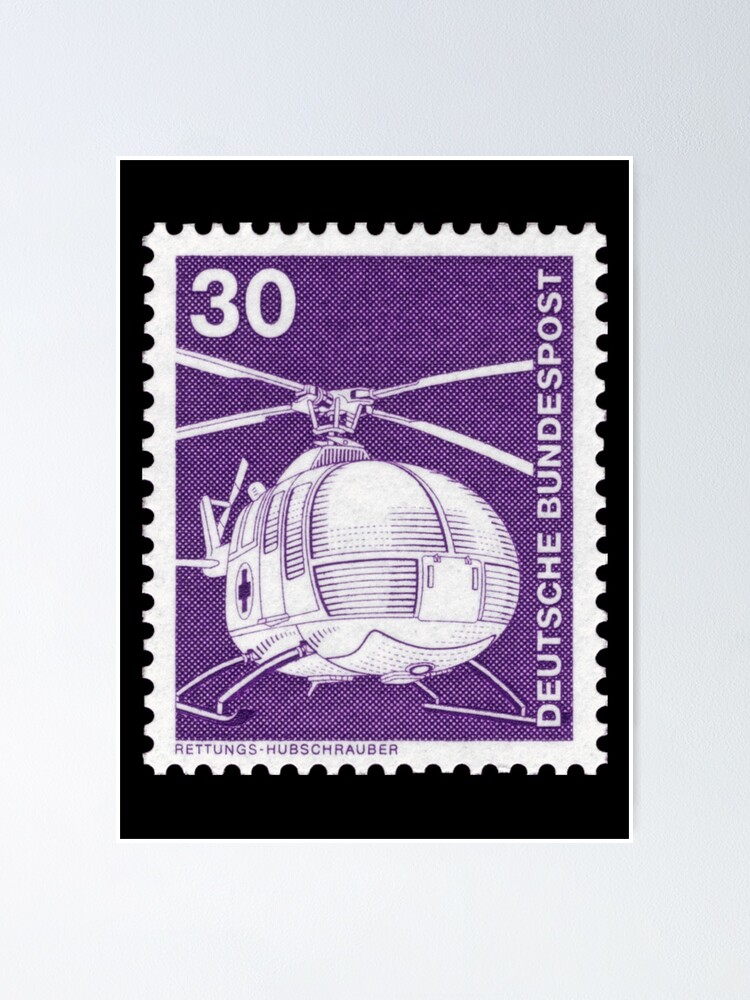 "Deutsche Bundespost 30 Pfennig stamp Helicopter BO105" Poster for Sale ...