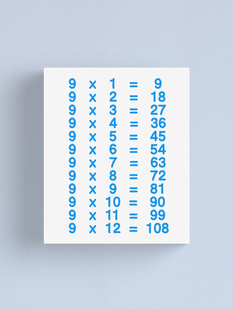Lienzo «9 X Table Nine Times Table Aprender tablas de multiplicar para niños - Azul» de ...