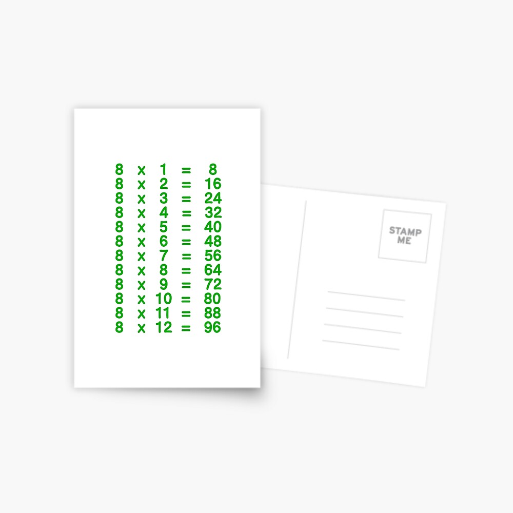 "8 X Table Eight Times Table Chart Multiplication Tables for Kids ...