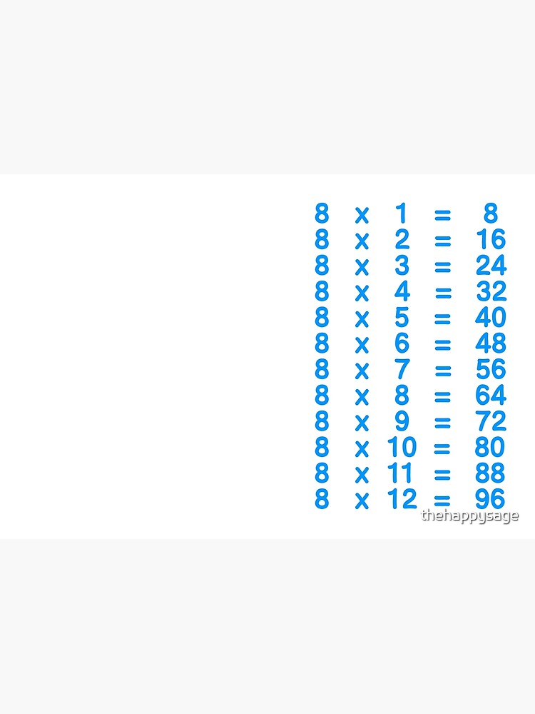 "8 X Table Eight Times Table Learn Multiplication Tables for Kids ...