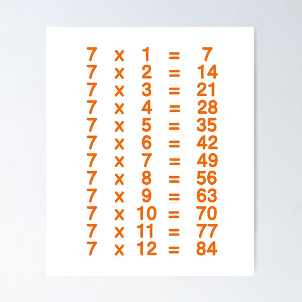 "7 X Table Seven Times Table Chart Multiplication Tables for Kids ...