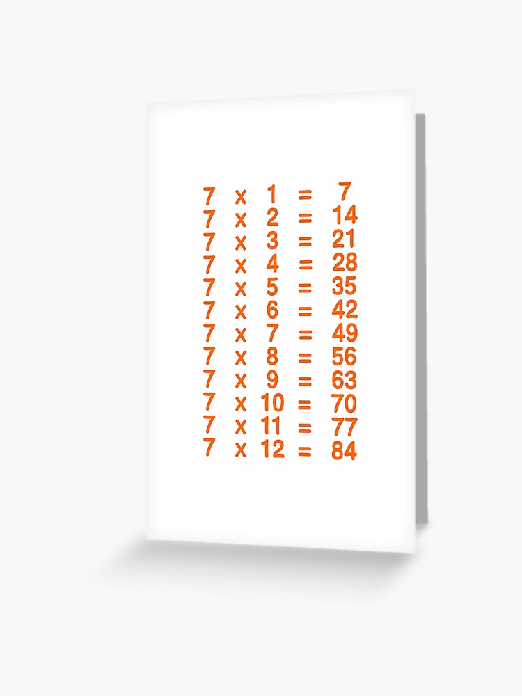 "7 X Table Seven Times Table Chart Multiplication Tables for Kids ...