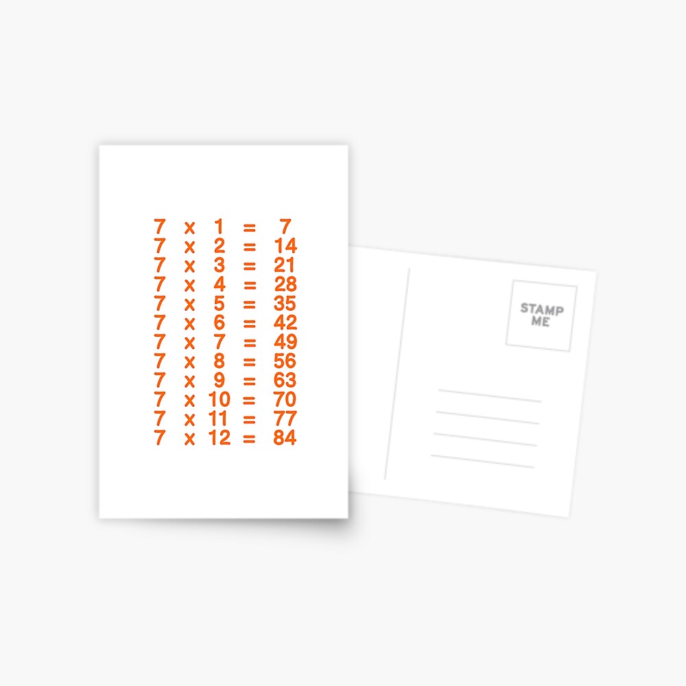"7 X Table Seven Times Table Chart Multiplication Tables for Kids ...