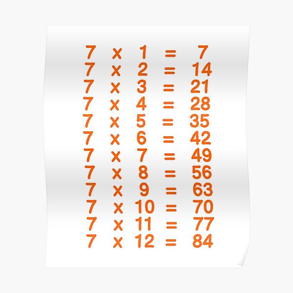 Póster «7 X Table Seven Times Table Aprender tablas de multiplicar para ...