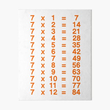 Lámina rígida «7 X Table Seven Times Table Aprender tablas de ...
