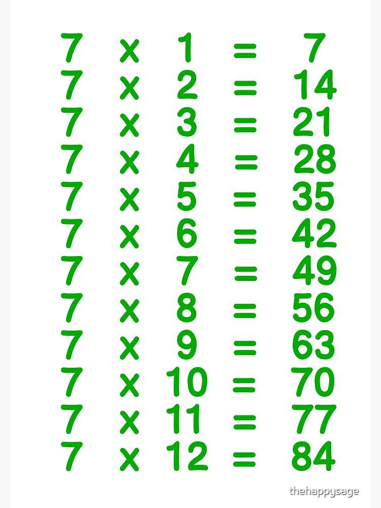 "7 X Table Seven Times Table Learn Multiplication Tables for Kids ...