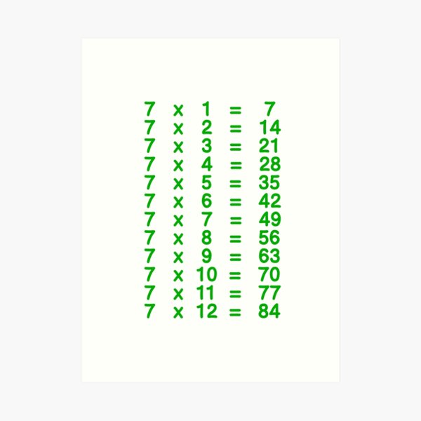 Lámina artística «7 X Table Seven Times Table Aprender tablas de ...