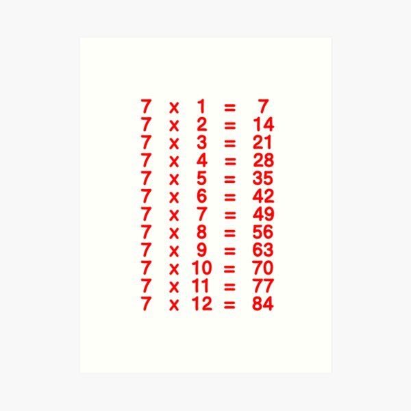 Lámina artística «7 X Table Seven Times Table Aprender tablas de ...