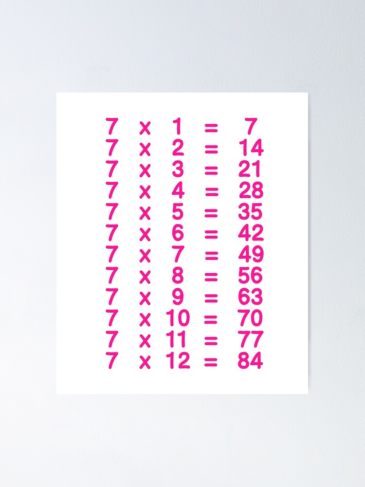 "7 X Table Seven Times Table Learn Multiplication Tables for Kids ...
