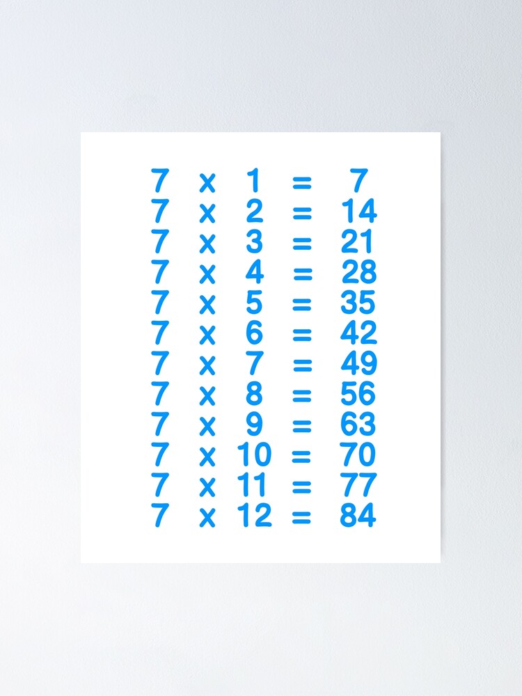 "7 X Table Seven Times Table Chart Multiplication Tables for Kids ...