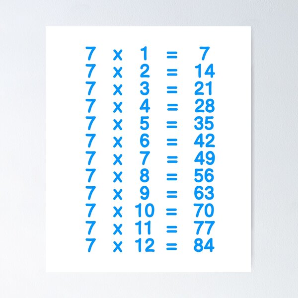 "7 X Table Seven Times Table Chart Multiplication Tables for Kids ...