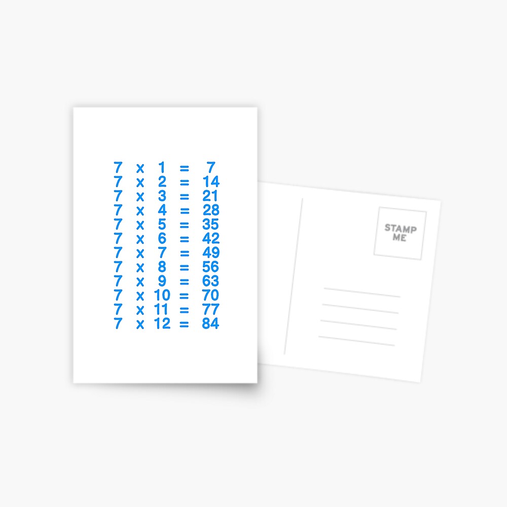 "7 X Table Seven Times Table Chart Multiplication Tables for Kids ...