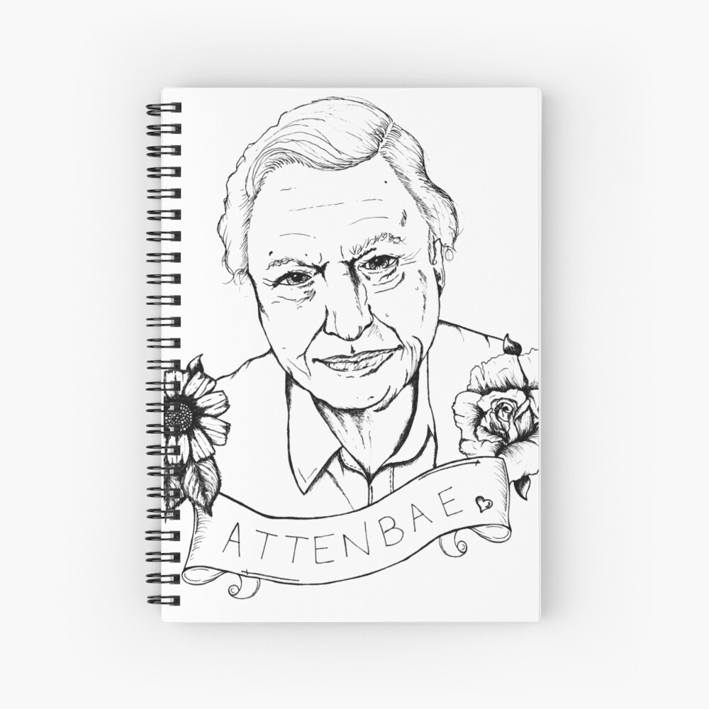 "David Attenborough - AttenBae Original Sketch" Spiral Notebook for ...