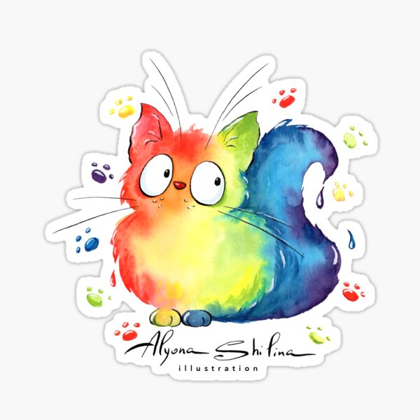 "Cute Rainbow Cat" Sticker by AlyonaShilina | Redbubble