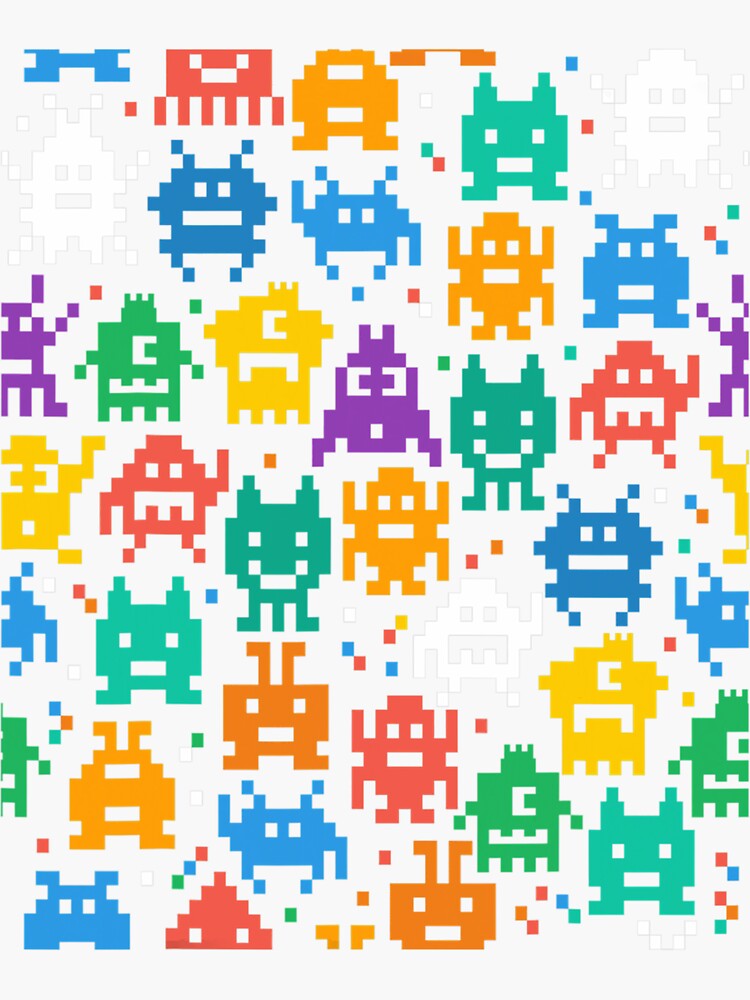 "I Love 80s Retro 8 Bit Shirt Space Monsters" Sticker by SonphotPhet ...