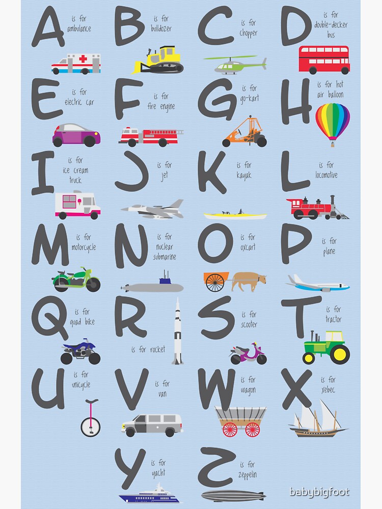 "Transportation/Vehicles Alphabet" Sticker for Sale by babybigfoot ...