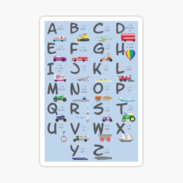 "Transportation/Vehicles Alphabet" Sticker for Sale by babybigfoot ...