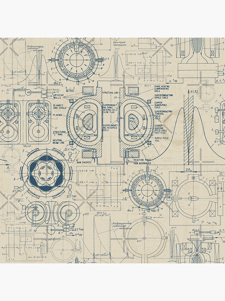 "Schematic image of TOKAMAK, a fusion reactor. Print with drawings and ...