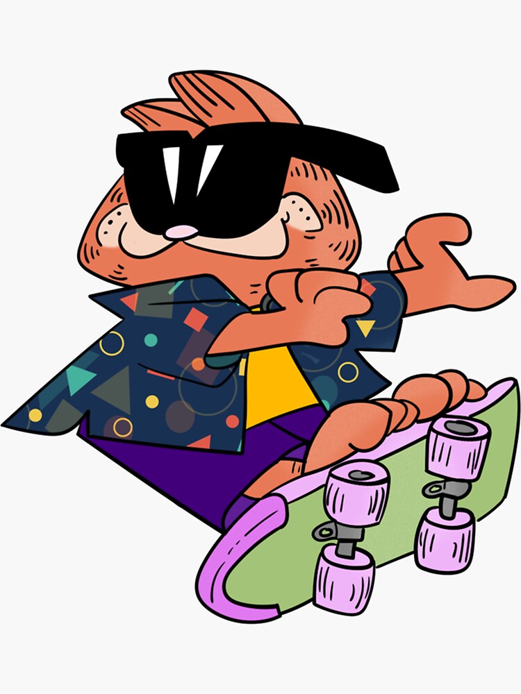 "Epic 90s Garfield Skateboard Meme digital art Classic T-Shirt" Sticker ...