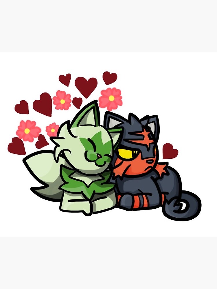 "Litten and Sprigatito Cuddles" Sticker by brydierose | Redbubble