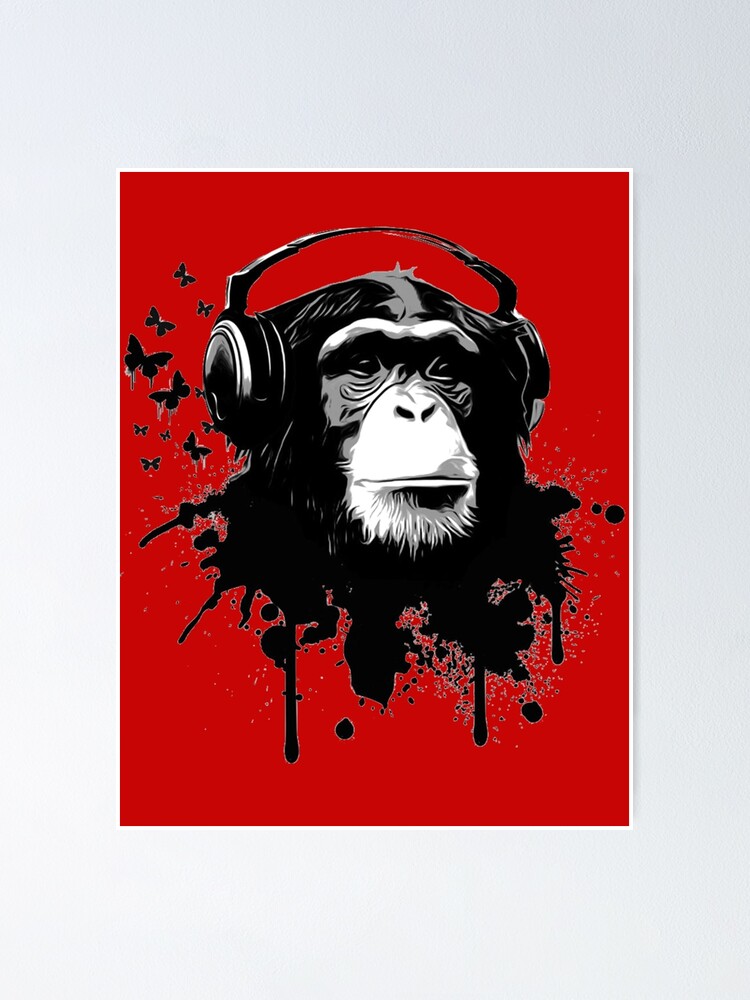 "Cool Chimp with Headphones, Chimpanzee Wearing Headphone, Monkey ...