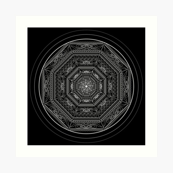 "Mandala art octagon eight sides with black/white lines on monochrome ...