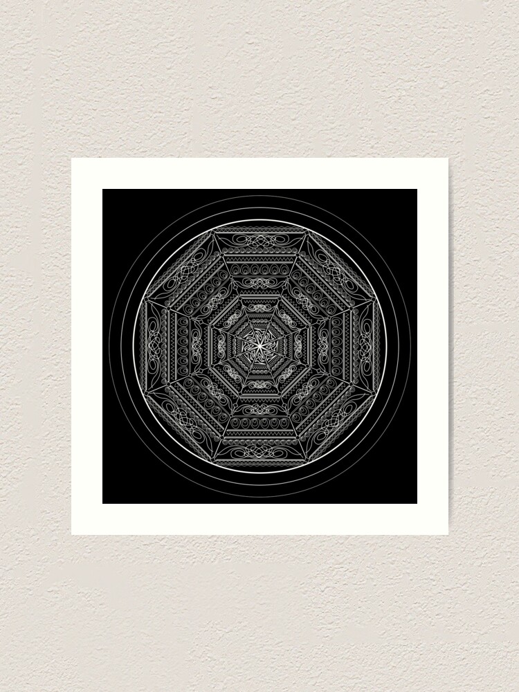 "Mandala art octagon eight sides with black/white lines on monochrome ...