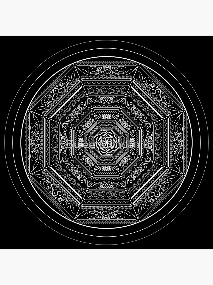 "Mandala art octagon eight sides with black/white lines on monochrome ...