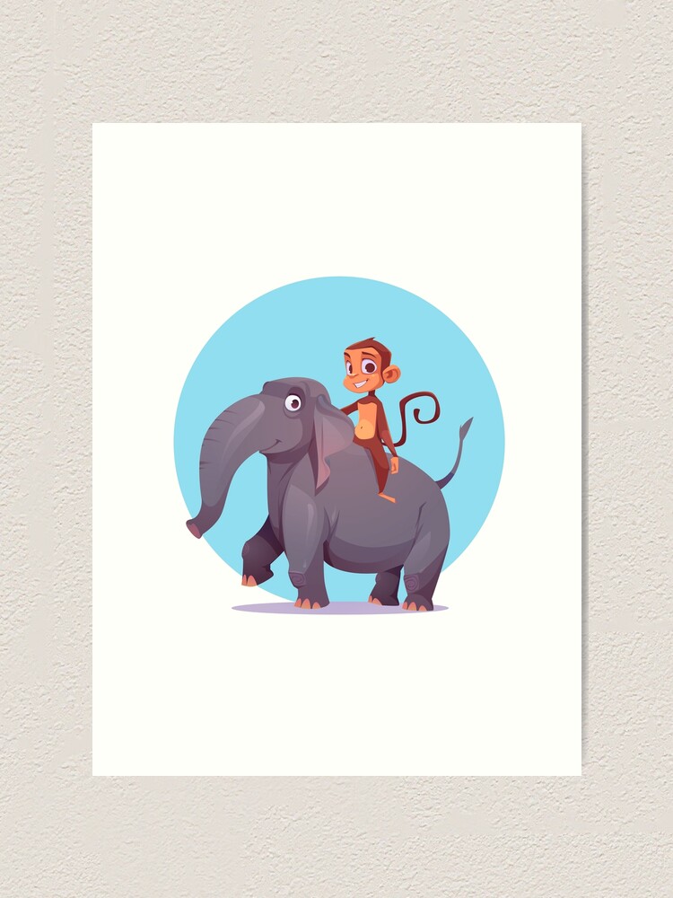 "Monkey on elephant back cartoon " Art Print by IGouairia | Redbubble