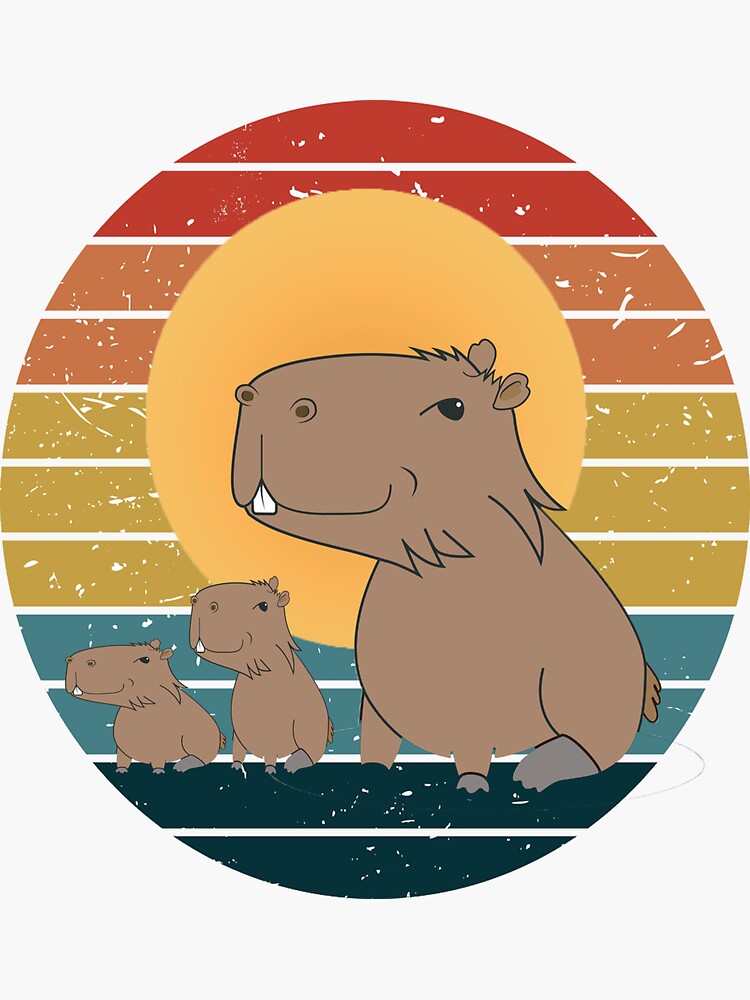"capybara family Funny capybaras plush vintage retro sunset" Sticker ...