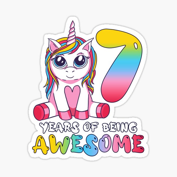 "7 Years Old Girl Cute Unicorn 7th Birthday" Sticker by noccioladesign ...