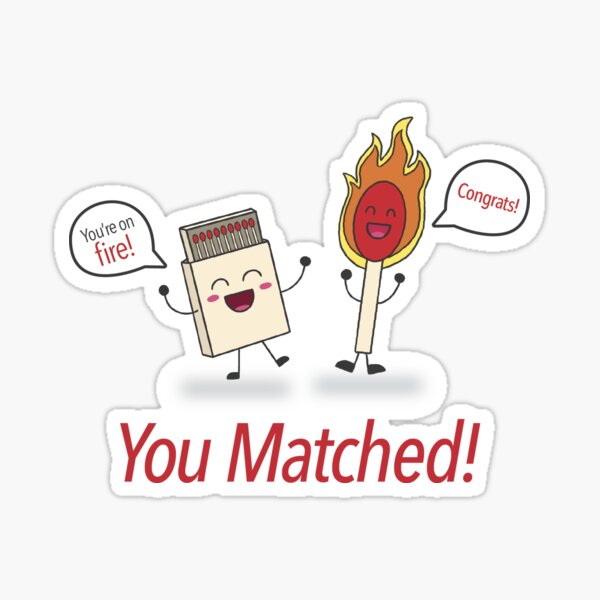 "You Matched!" Sticker for Sale by Julia DeVincentis | Redbubble