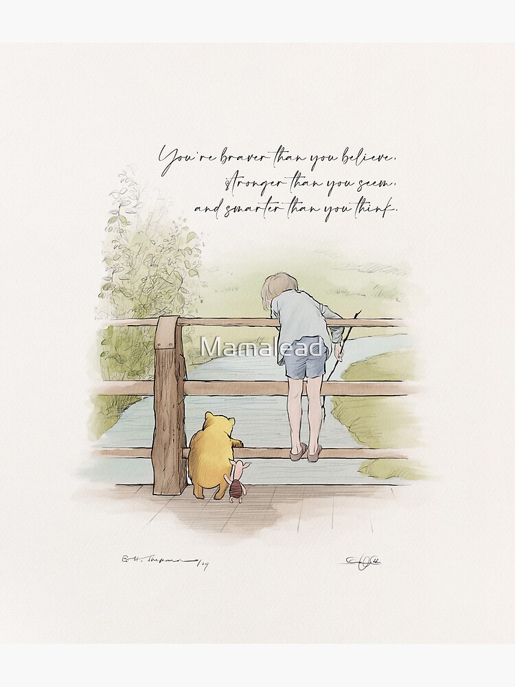 "Christopher Robin Pooh and Piglet on Bridge" Art Print for Sale by ...