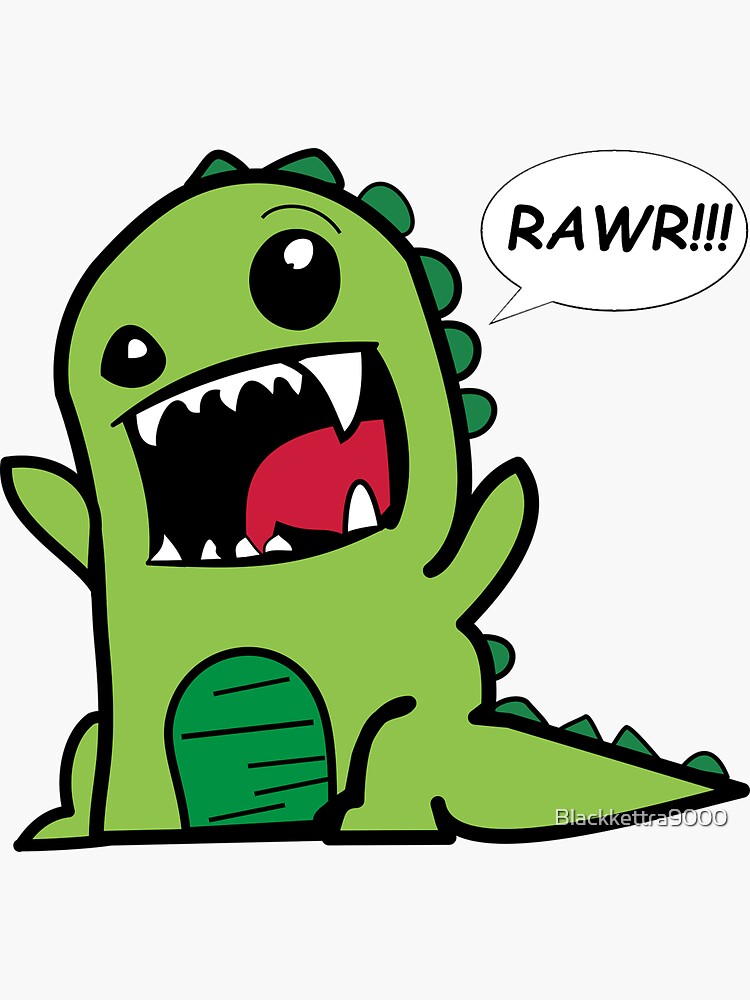 "Adorable Raging Cartoon Dinosaur (RAWR!!!)" Sticker by Blackkettra9000 ...
