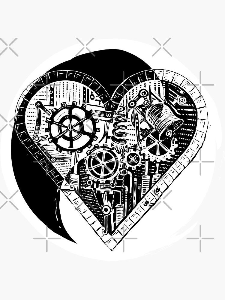 "Yin and yang mechanical heart black" Sticker by Chaos-Touch | Redbubble