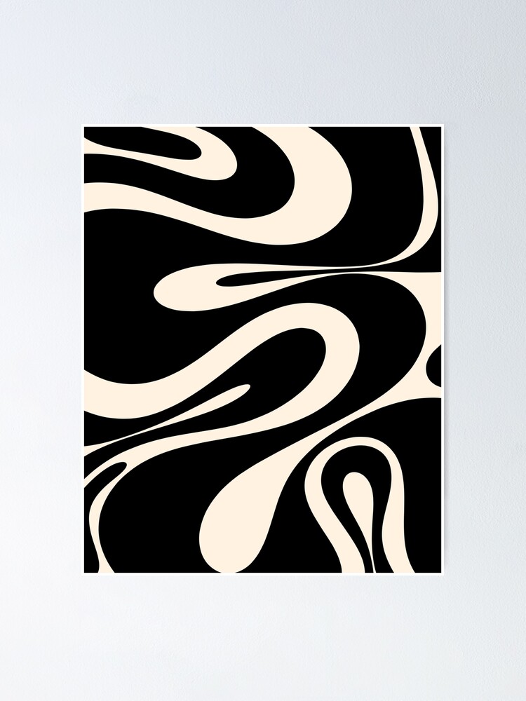 "Mellow Flow Retro 60s 70s Abstract Pattern in Black and Almond Cream ...